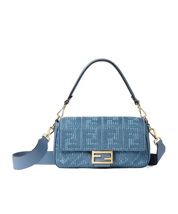 Fendi Baguette Embroidered Shoulder Bag - Blue