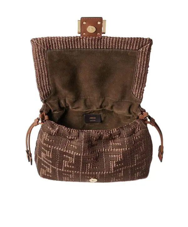 Fendi Mamma Baguette Medium Raffia Bag - Brown