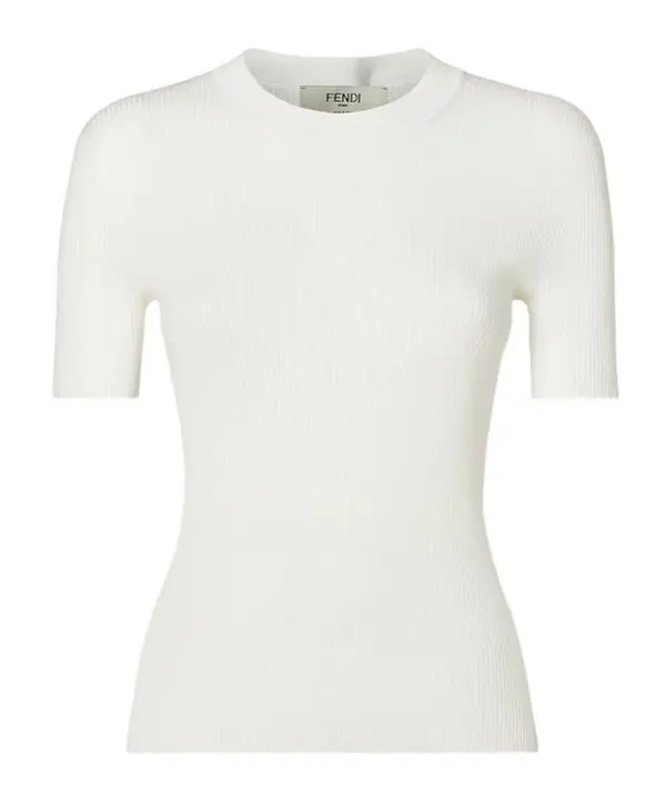 Fendi Ribbed Crewneck Jumper With Stamp Motif - White