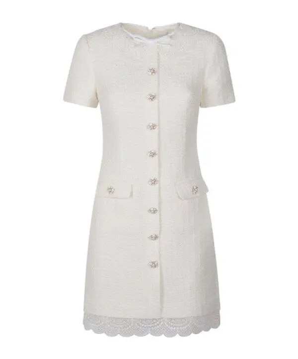SELF-PORTRAIT Lace-trimmed Bouclé Mini Dress