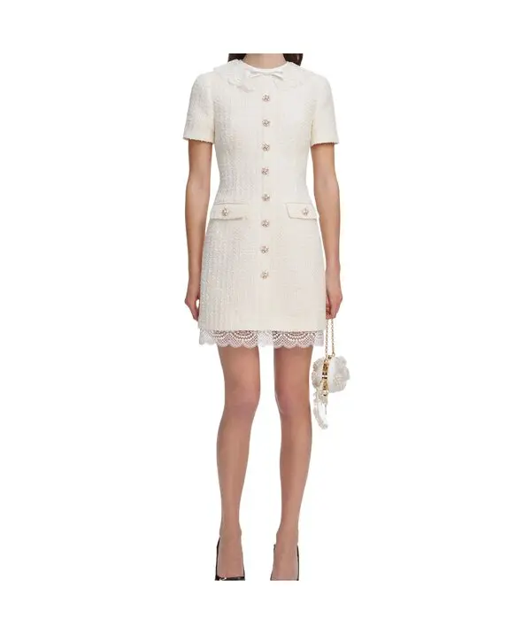 SELF-PORTRAIT Lace-trimmed Bouclé Mini Dress