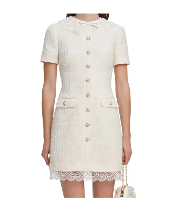 SELF-PORTRAIT Lace-trimmed Bouclé Mini Dress