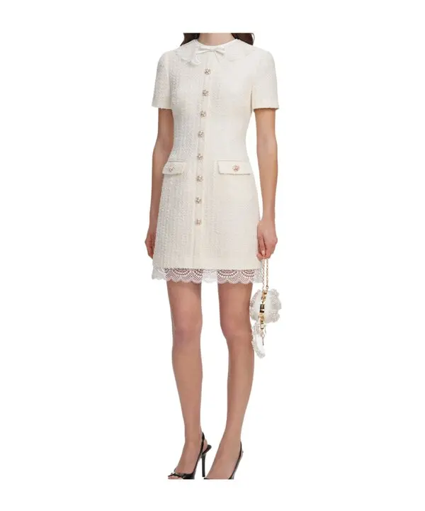 SELF-PORTRAIT Lace-trimmed Bouclé Mini Dress