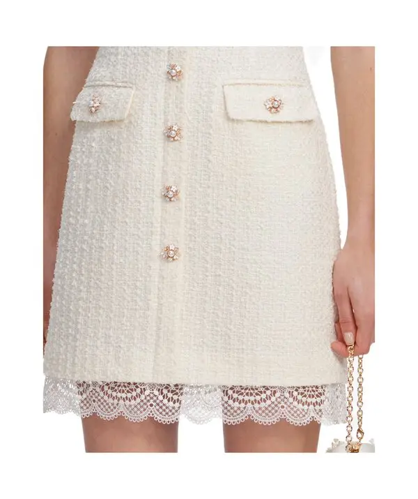 SELF-PORTRAIT Lace-trimmed Bouclé Mini Dress