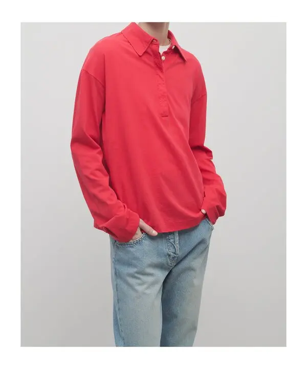 THE ROW Roddie Oversized Polo Top In Organic Cotton Jersey - Red