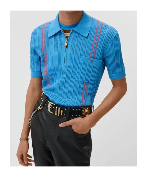 Versace Logo-embroidered Knitted Polo Shirt