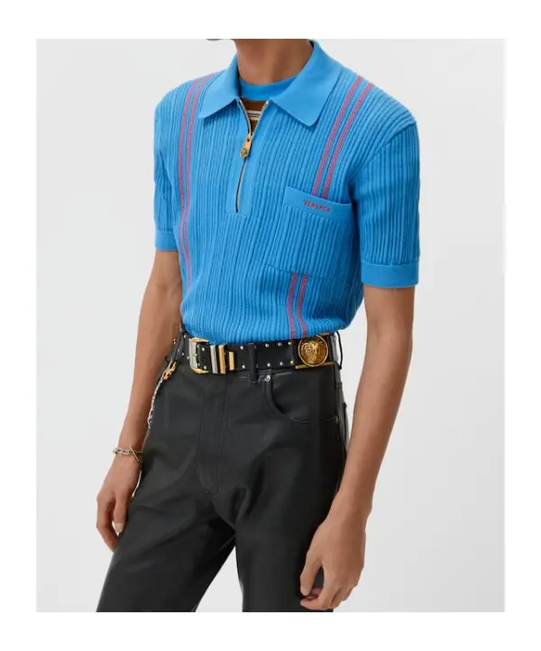 Versace Logo-embroidered Knitted Polo Shirt