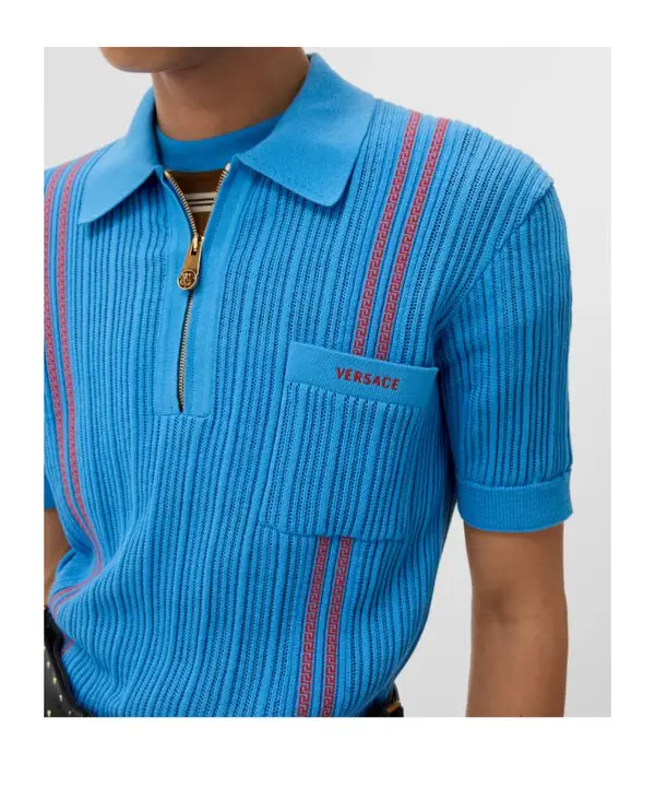 Versace Logo-embroidered Knitted Polo Shirt
