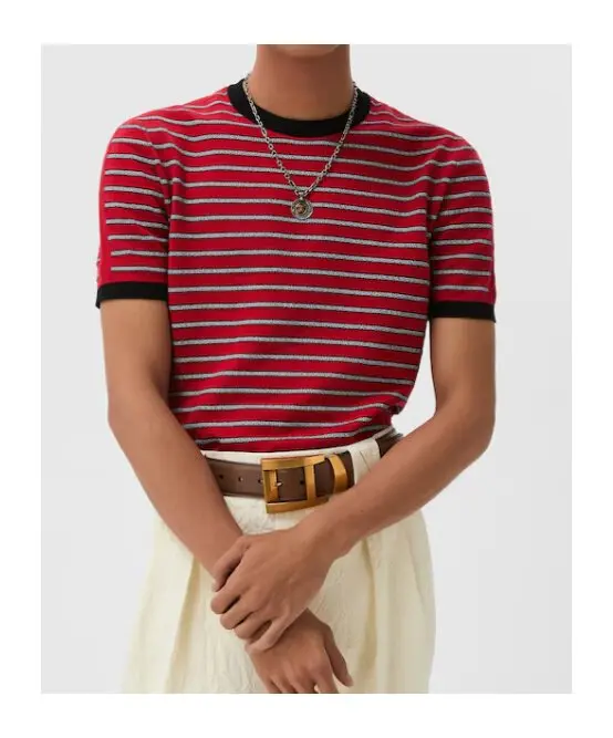 Versace Greca-jacquard Striped Knitted T-shirt