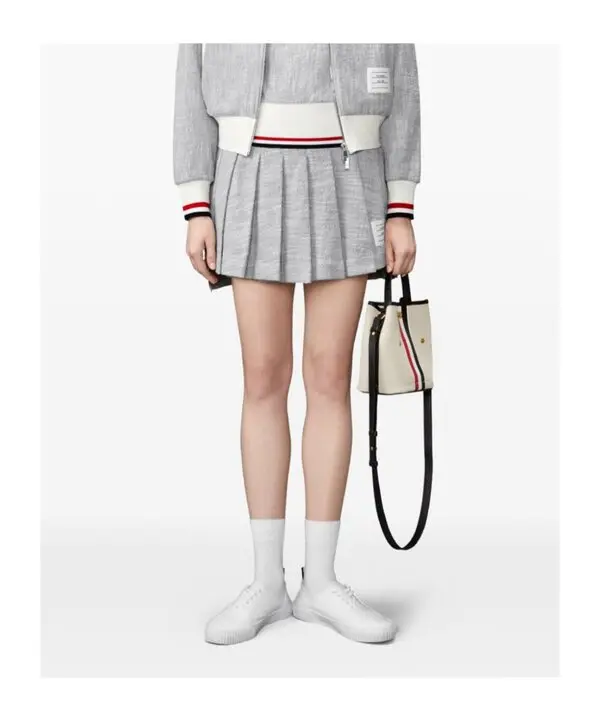 Thom Browne Pleated Tweed Mini Skirt - Light Gray