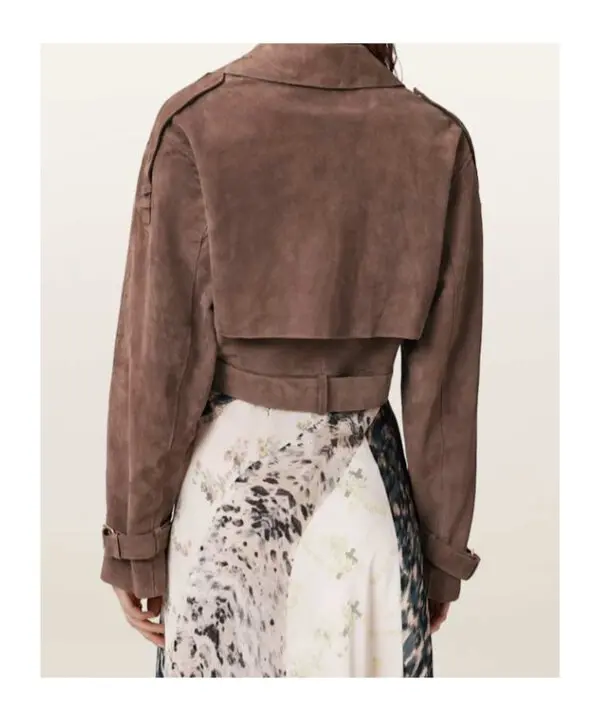 ALLSAINTS Ophelia Cropped Suede Jacket - Mole Brown