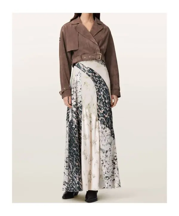 ALLSAINTS Ophelia Cropped Suede Jacket - Mole Brown