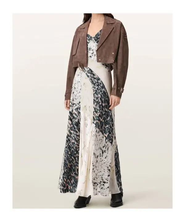 ALLSAINTS Ophelia Cropped Suede Jacket - Mole Brown