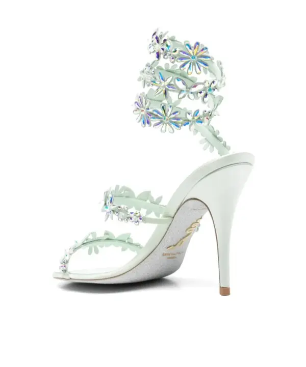 Rene Caovilla Floral Embellished Stiletto Heeled Sandals - Green