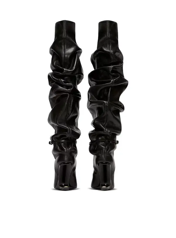 Balmain Textured Leather Thigh-high Boots With Wedge Heel And Tassel Detail