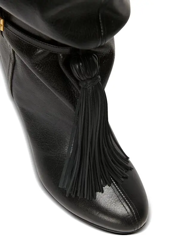 Balmain Textured Leather Thigh-high Boots With Wedge Heel And Tassel Detail