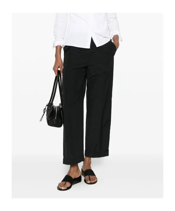 Peserico Elasticated Waistband Trousers With Turned-up Cuffs - Black