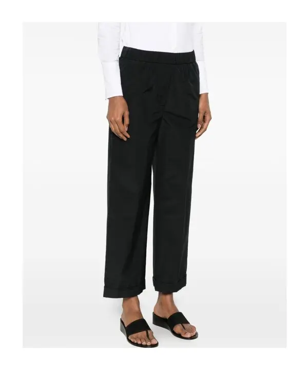 Peserico Elasticated Waistband Trousers With Turned-up Cuffs - Black