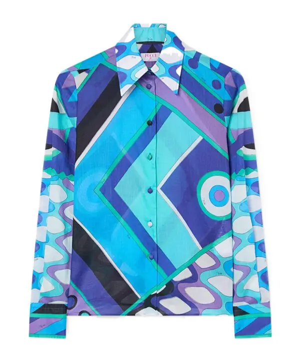 Emilio Pucci Geometric Print Cotton Muslin Shirt - Turquoise And Blue