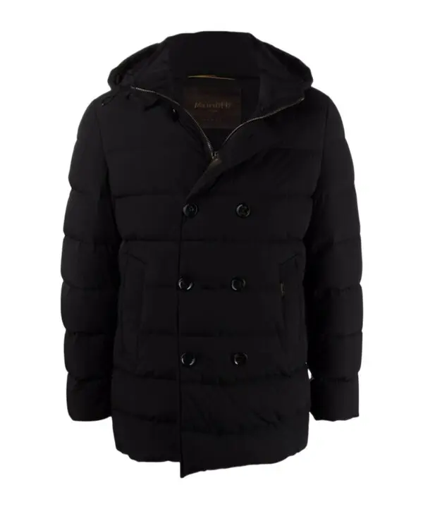 MOORER Quilted Double-breasted Hooded Jacket - Black