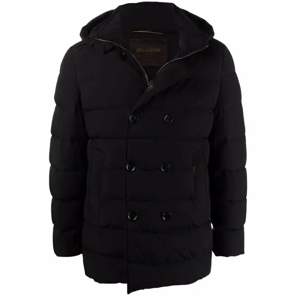 MOORER Quilted Double-breasted Hooded Jacket - Black