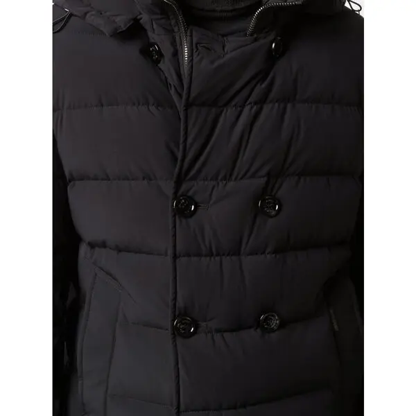 MOORER Quilted Double-breasted Hooded Jacket - Black