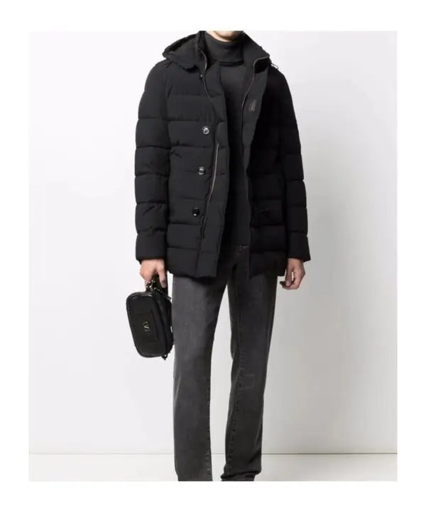 MOORER Quilted Double-breasted Hooded Jacket - Black