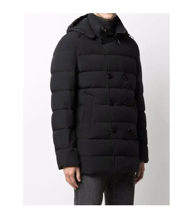 MOORER Quilted Double-breasted Hooded Jacket - Black
