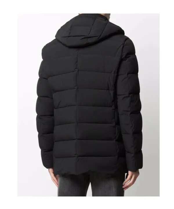 MOORER Quilted Double-breasted Hooded Jacket - Black