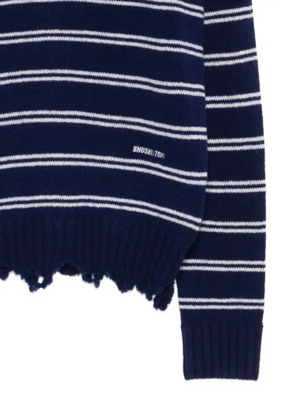 SHUSHU/TONG Striped Distressed-effect Polo Shirt