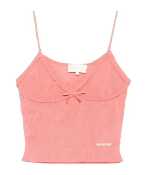 SHUSHU/TONG V-neck Bow Detail Ribbed Hem Top