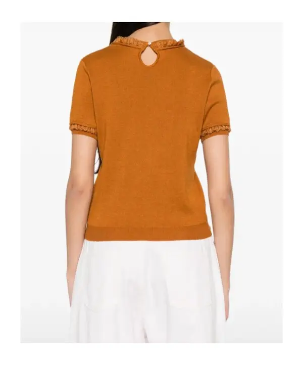 SHUSHU/TONG Lace-trimmed Short-sleeve Fine Knit Sweater