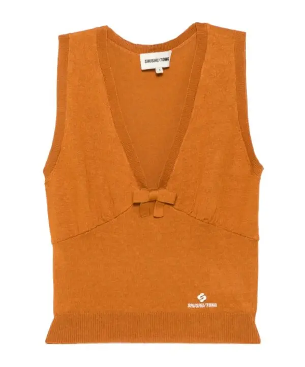 SHUSHU/TONG Sleeveless Knit Top With Bow Detail