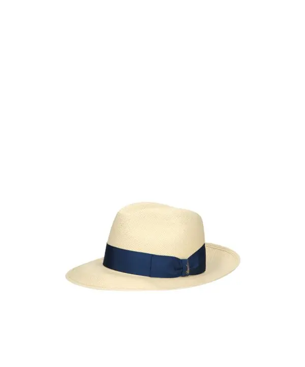 Borsalino Amedeo Panama Quito Wide Brim Hat - Natural Royal Blue Hat Band