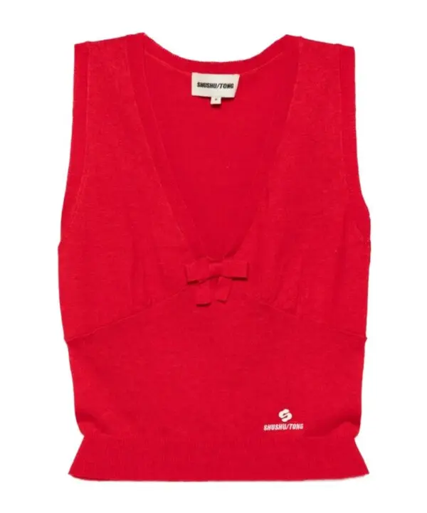 SHUSHU/TONG Sleeveless Knit Top With Bow Detail