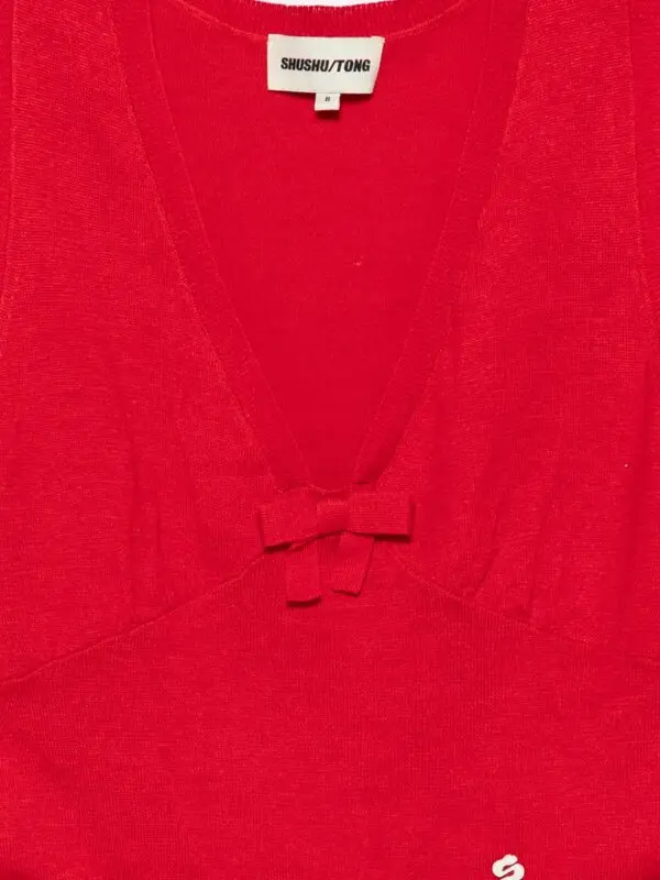 SHUSHU/TONG Sleeveless Knit Top With Bow Detail