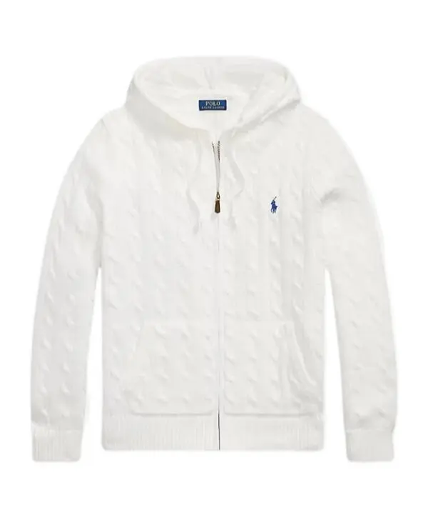 Polo Ralph Lauren Cable Knit Zip Hooded Sweater - White