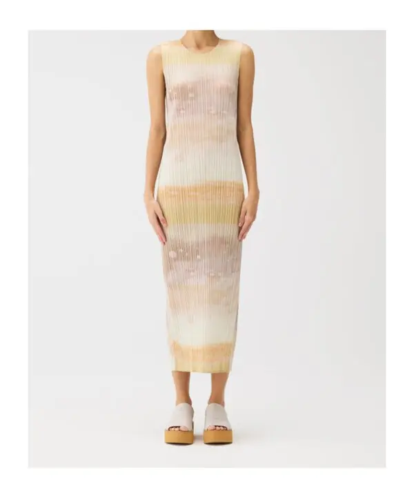 PLEATS PLEASE BY ISSEY MIYAKE Sleeveless Abstract-print Midi Dress