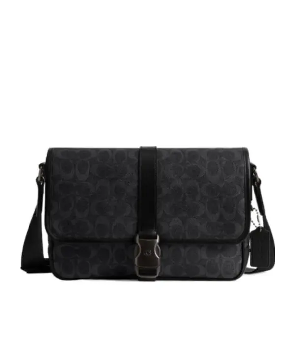 COACH League Patterned Buckle Messenger Bag - Black