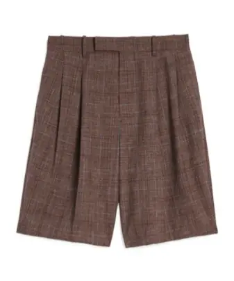 JIL SANDER Pleated Check Shorts - Brown