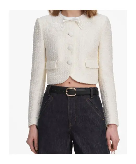 SELF-PORTRAIT Boucle Lace Collar Jacket - Cream