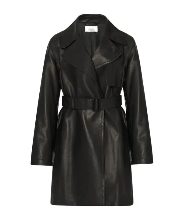 THE ROW Belted Leather Trench Coat - Black