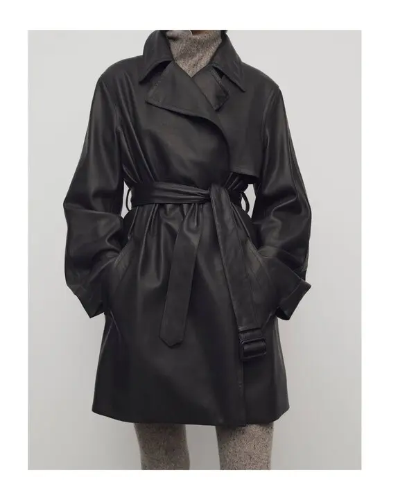 THE ROW Belted Leather Trench Coat