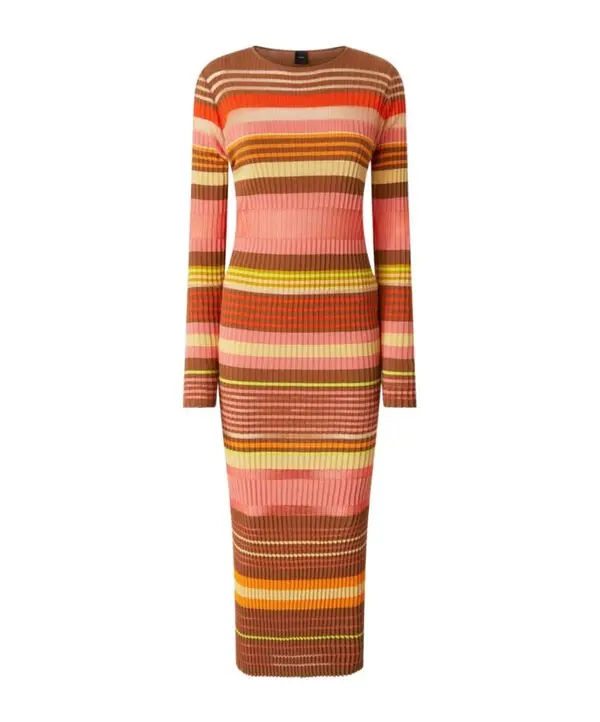 Pinko Striped Ribbed Knit Midi Dress