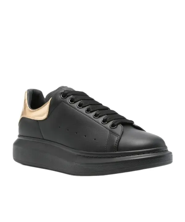 Alexander McQueen Oversized Leather Sneakers With Metallic Heel Detail - Black