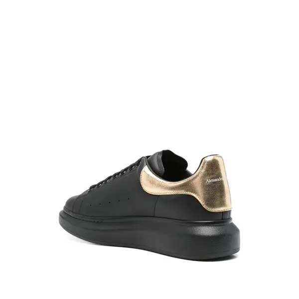 Alexander McQueen Oversized Leather Sneakers With Metallic Heel Detail - Black