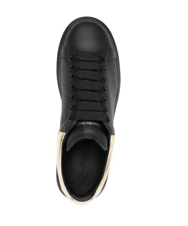 Alexander McQueen Oversized Leather Sneakers With Metallic Heel Detail - Black