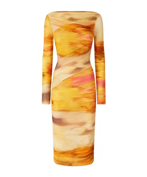 Pinko Boat Neck Long Sleeve Printed Dress