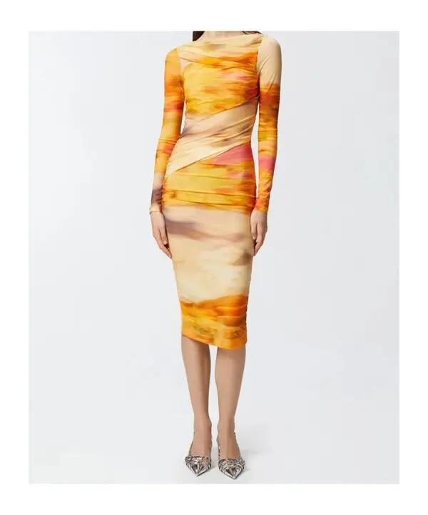 Pinko Boat Neck Long Sleeve Printed Dress