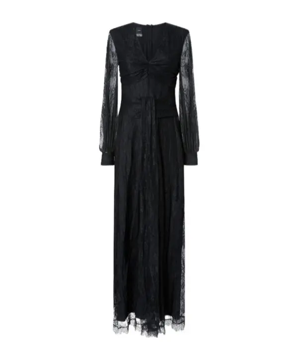 Pinko Long Lace Dress With V-neck - Black